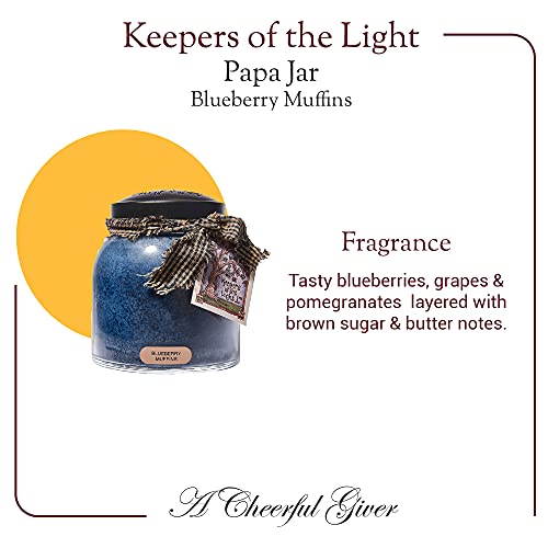 A Cheerful Giver β Blueberry Muffins - 34oz Papa Scented Candle Jar with Lid - Keepers of the Light - 155 Hours of Burn Time, Gift for Women, Blue