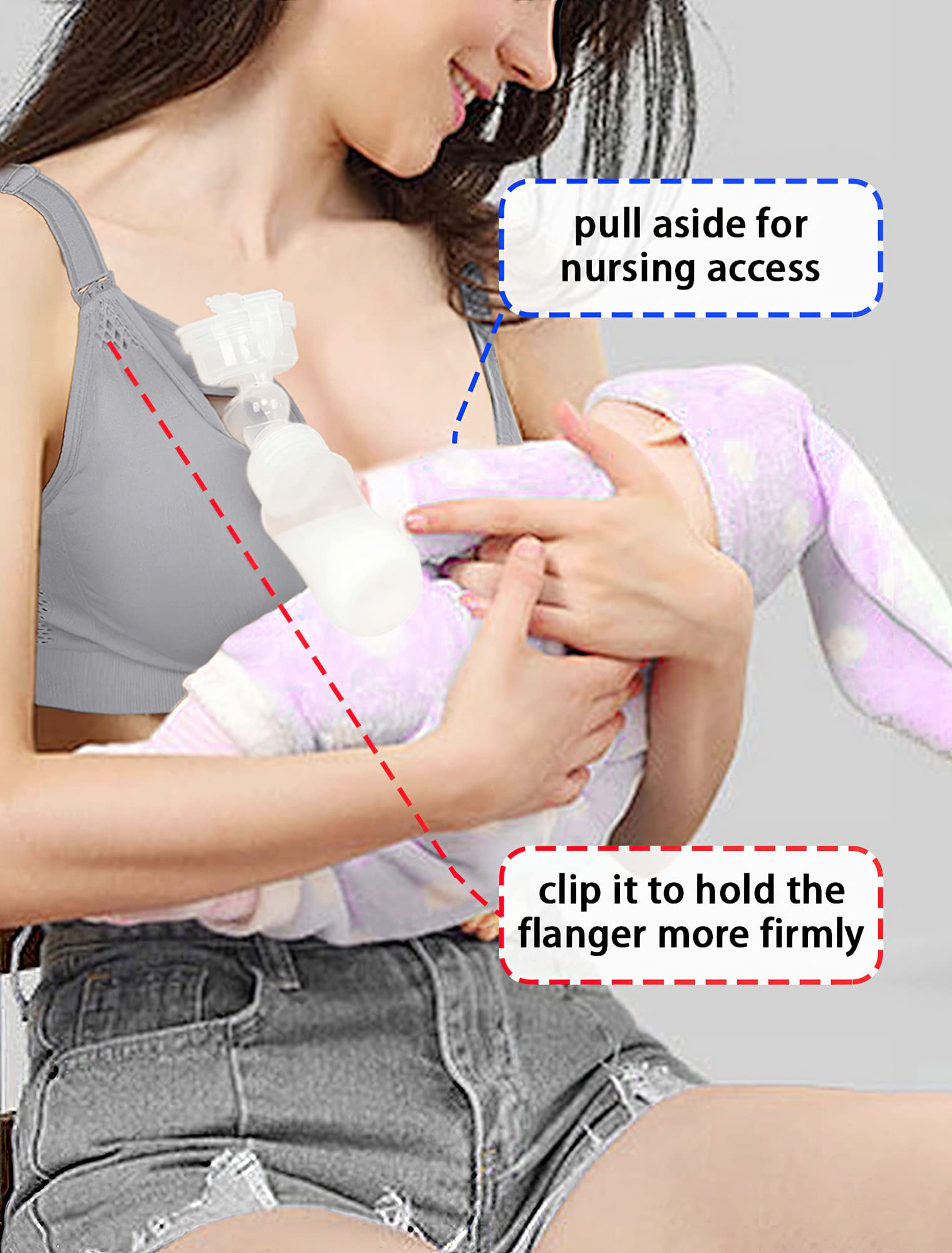 iloveSIA 3PACK Nursing & Pumping Bra All in One Hands Free Pumping Bra Black+Gray+Beige Size XL