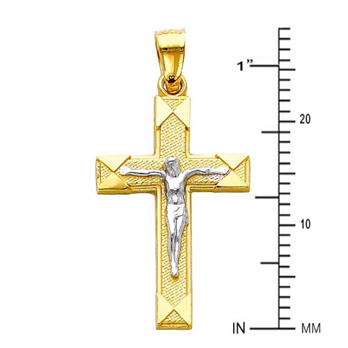 14k REAL Two Tone Gold Religious Jesus Crucifix Cross Charm Pendant