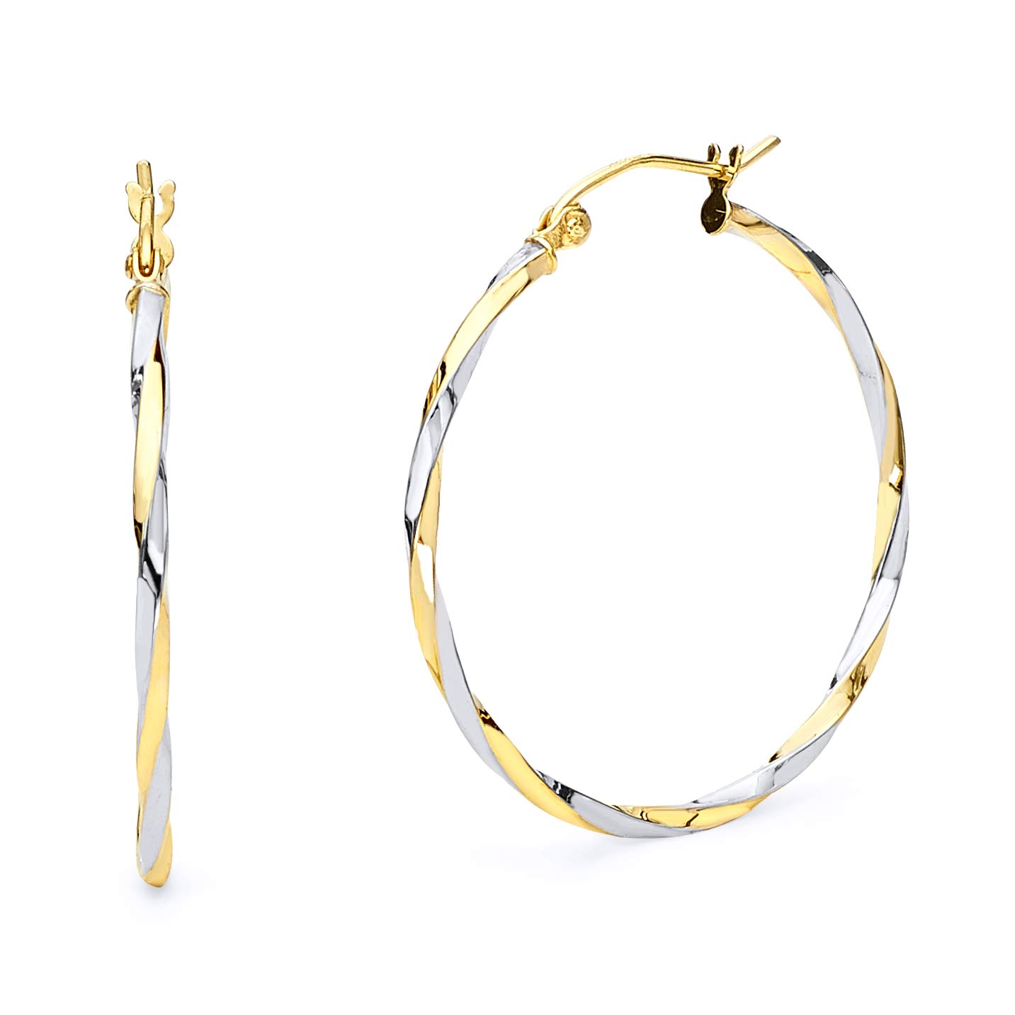14k REAL Two Tone Gold 1.5mm Thickness Twisted Tube Hoop Earrings (25 x 25 mm)