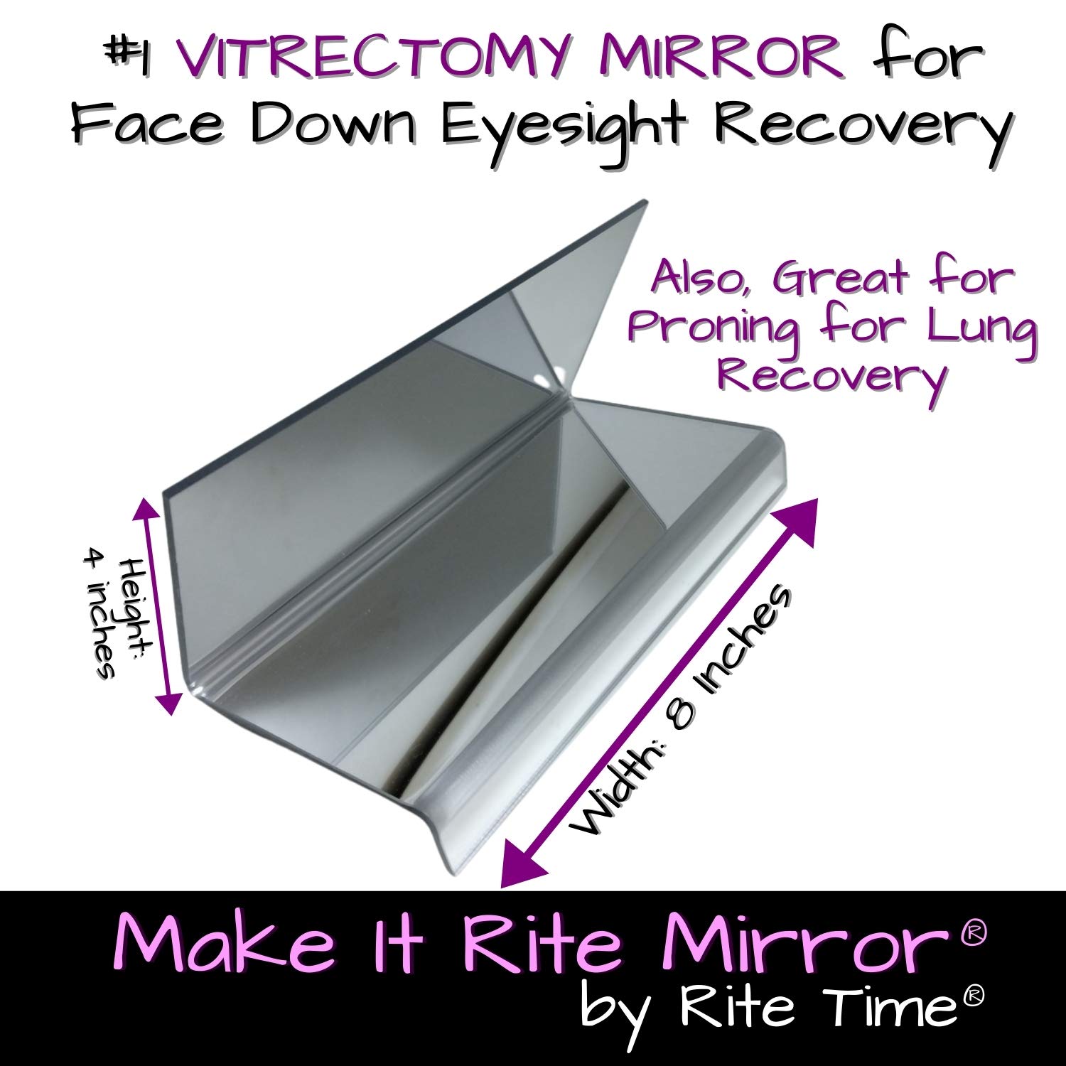 8" Wide 2-Way Make It Rite Mirror for Face Down Vitrectomy Eyesight and Proning Lung Recovery | Easy to Watch TV During Face Down Recovery