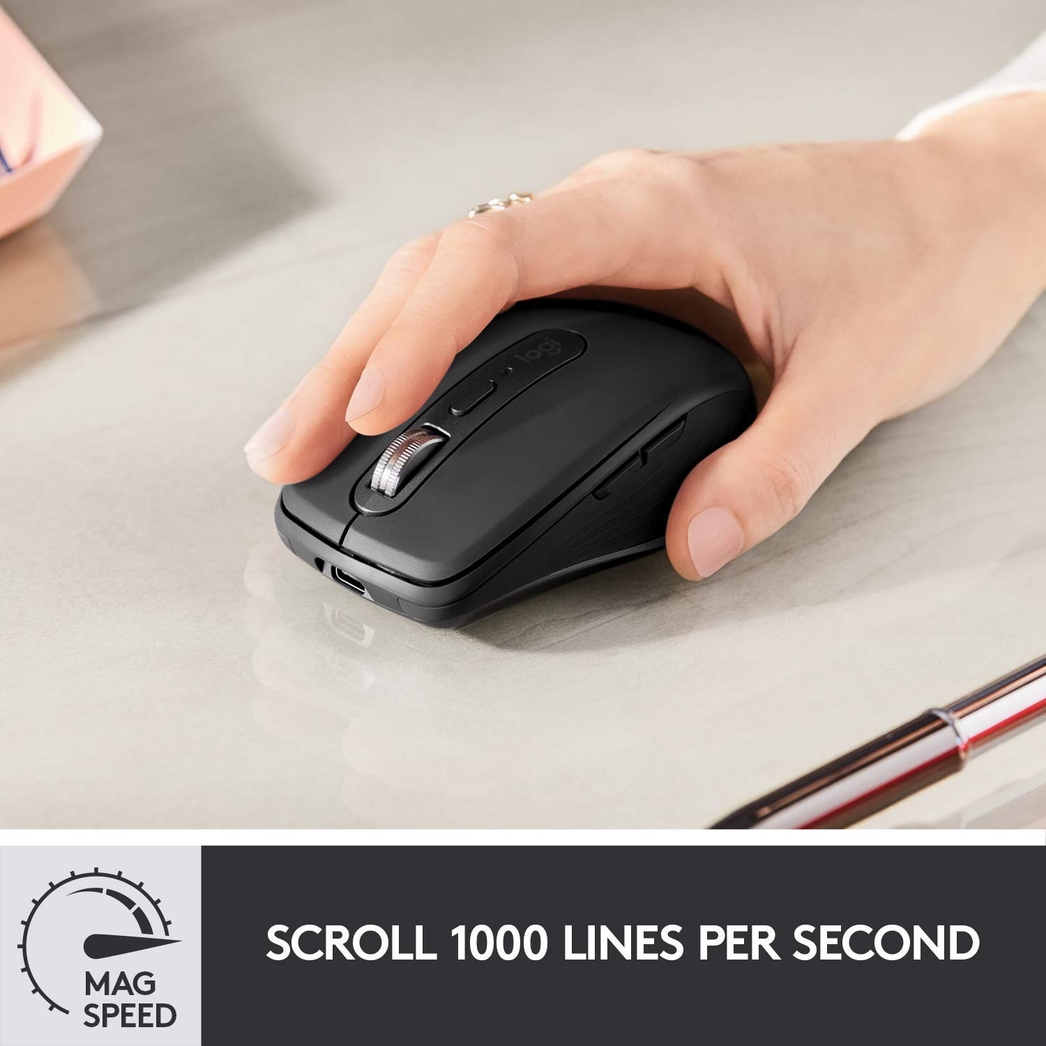 Logitech MX Anywhere 3 Compact Performance Mouse, Wireless, Comfort, Fast Scrolling, Any Surface, Portable, 4000DPI, Customizable Buttons, USB-C, Bluetooth - Graphite (Renewed)