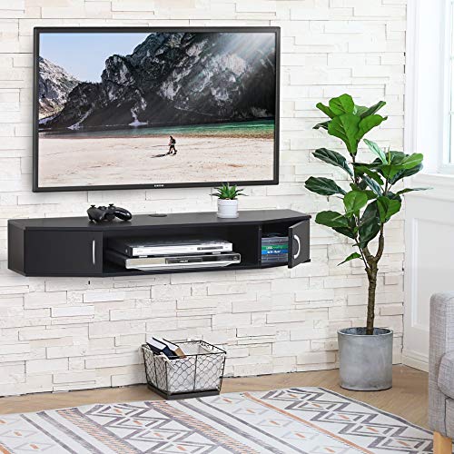 FITUEYES Wall Mounted Desk Hutch with Door, Modern Floating Console Media Cabinet,Black