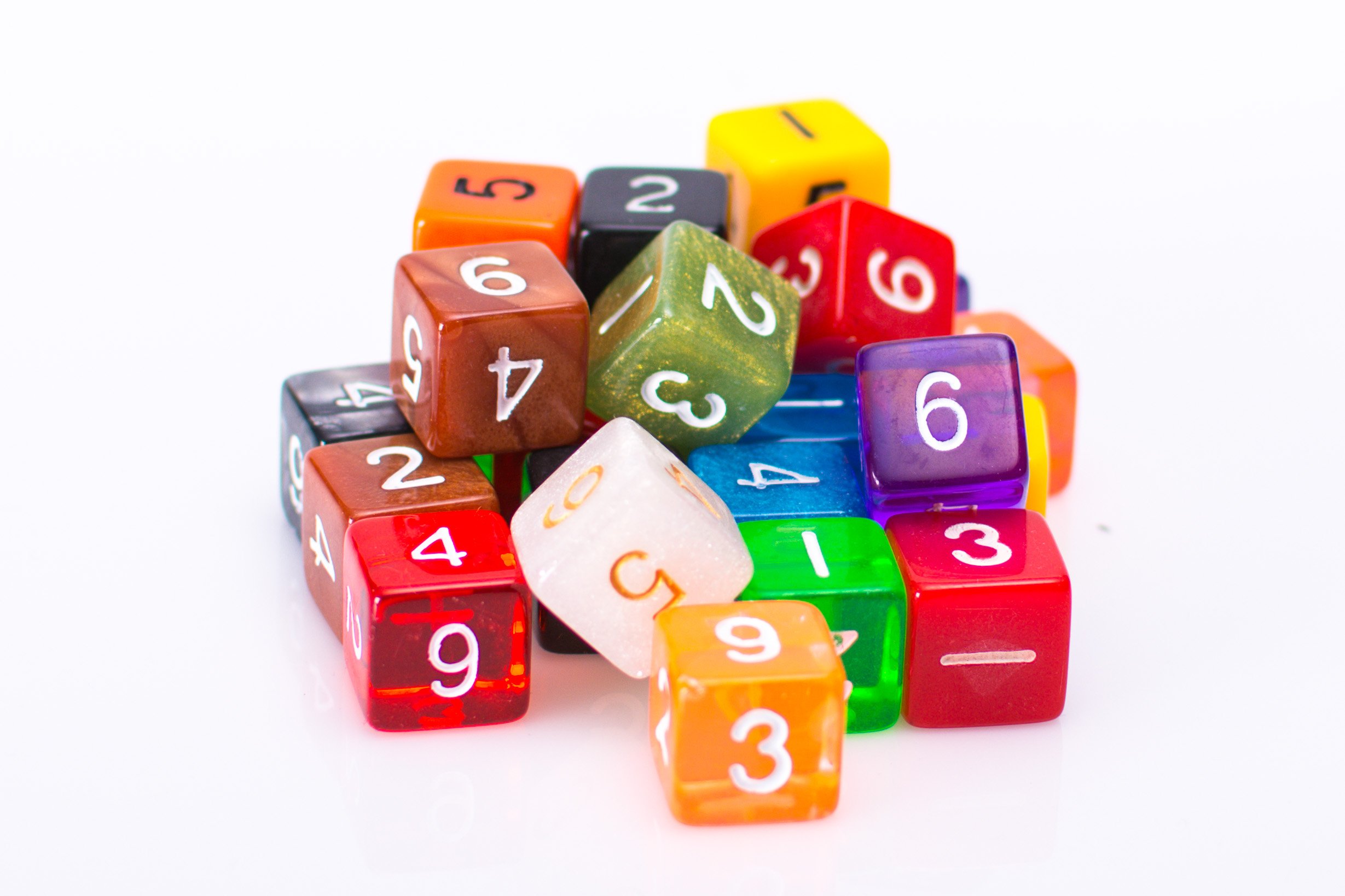 25 Count Assorted Pack of 6 Sided Dice - Multi Colored Assortment of D6 Polyhedral Dice