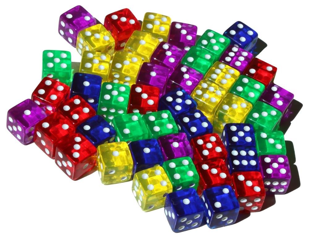 50 6-Sided Dice | 16mm | 5 Colors for Math and dice Games