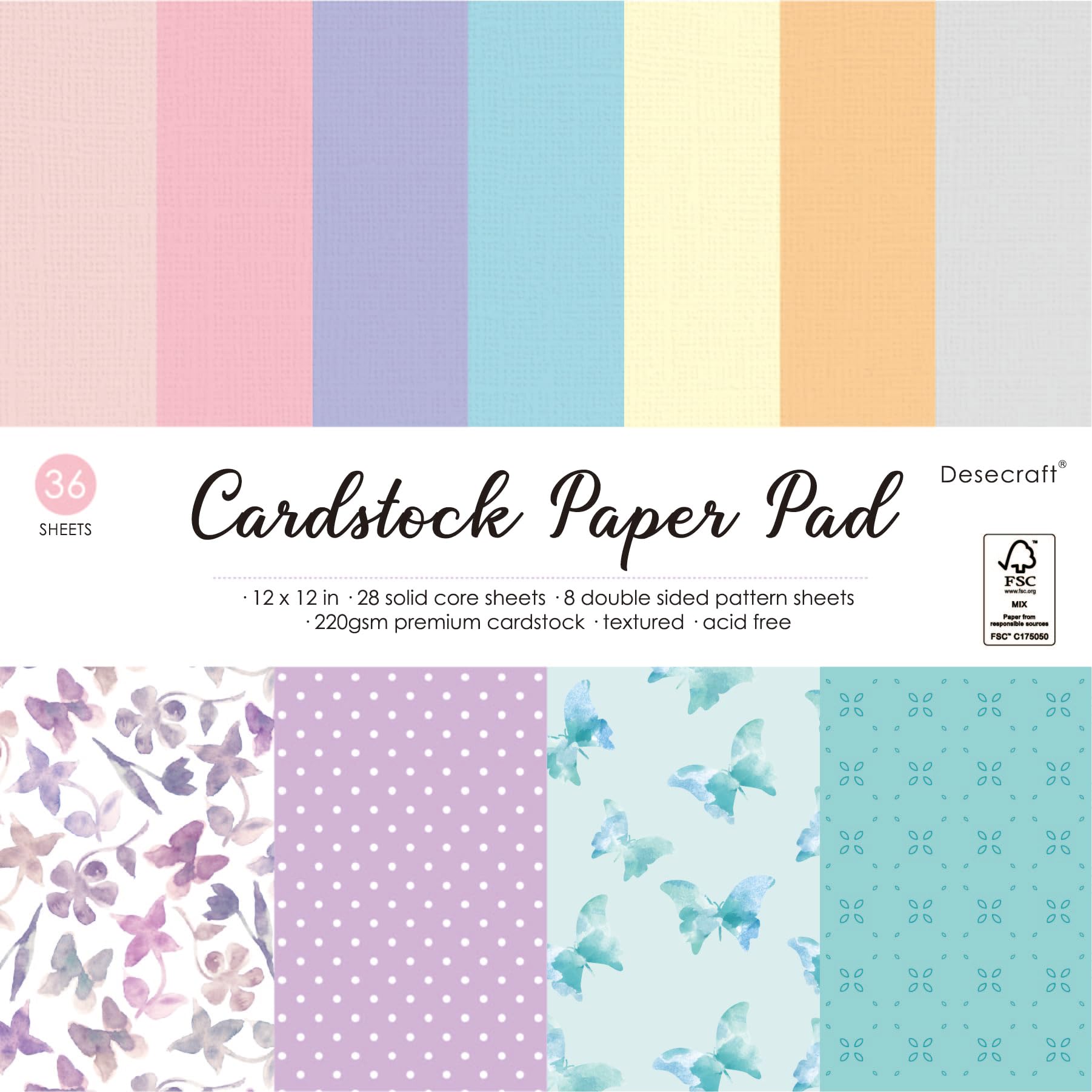 12x12 Solid Colored Easter Scrapbooking Cardstock Paper - 36 Sheets 220gsm Pastel Construction Paper Assorted Colors for Card Making Journaling Planner Scrapbook Materials Supplies