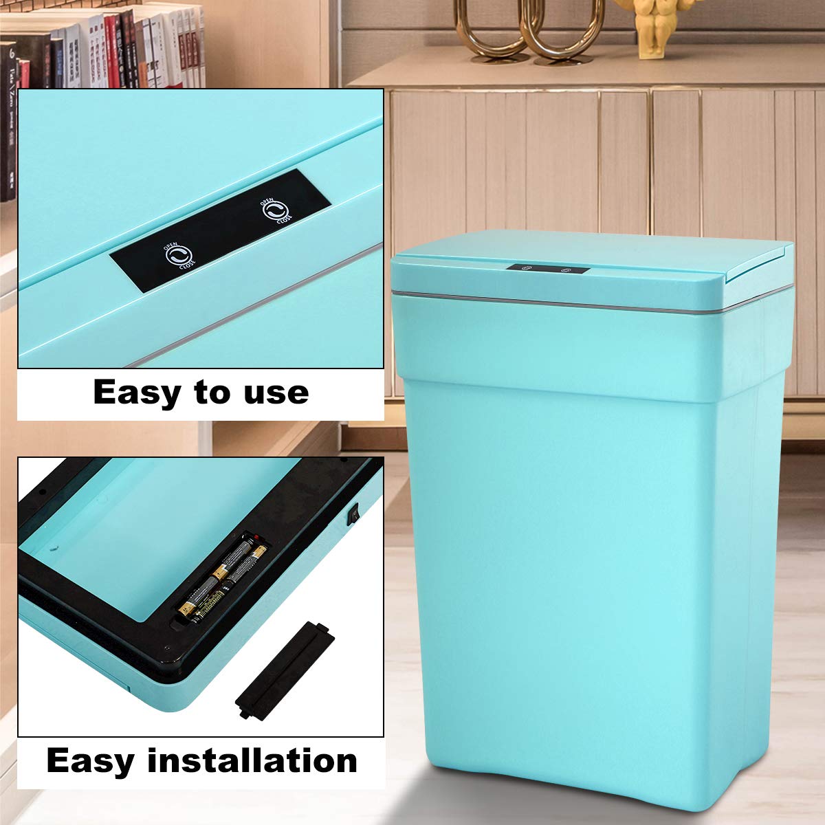 13 Gallon Touch Free Automatic Trash Can, 50L High-Capacity Electronic Motion Sensor Kitchen Garbage Can, Plastic Trash Bin Waste Bin with Lid for Kitchen Living Room Office, Blue - Set of 2