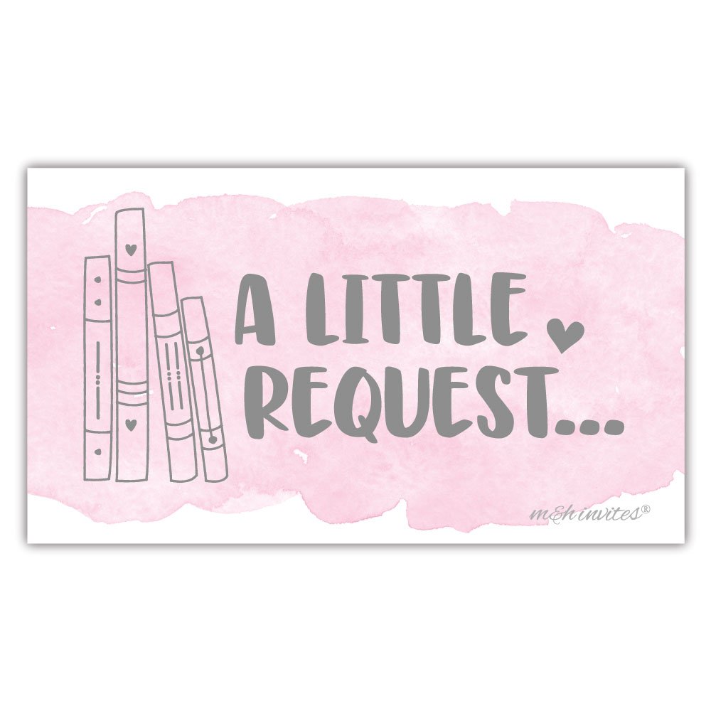 50 Pink Watercolor Books for Baby Shower Request Cards - Invitation Inserts - Girl Baby Shower
