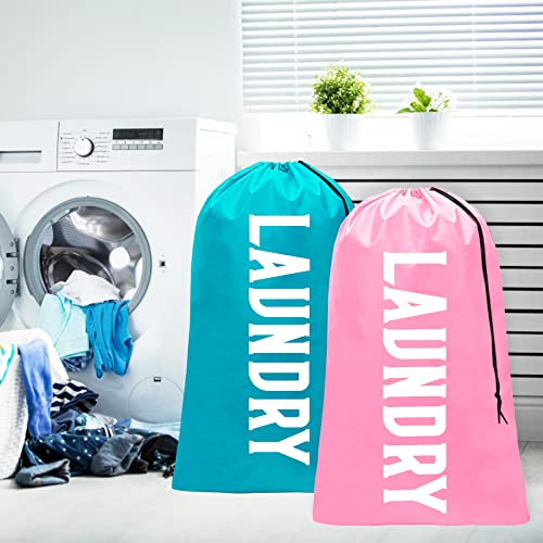 Fiodrmy 2 Pack XL Travel Laundry Bag, Machine Washable Dirty Clothes Organizer, Large Enough to Hold 4 Loads of Laundry, Easy Fit a Laundry Hamper or Basket (Pink+Blue, 24" x 36")