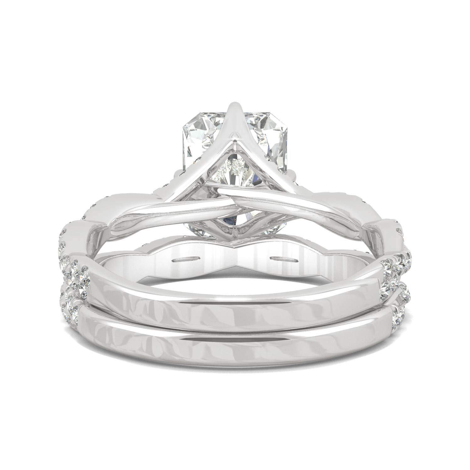14K White Gold Moissanite by Charles & Colvard 9x7mm Radiant Bridal Set-size 6 3.42cttw DEW