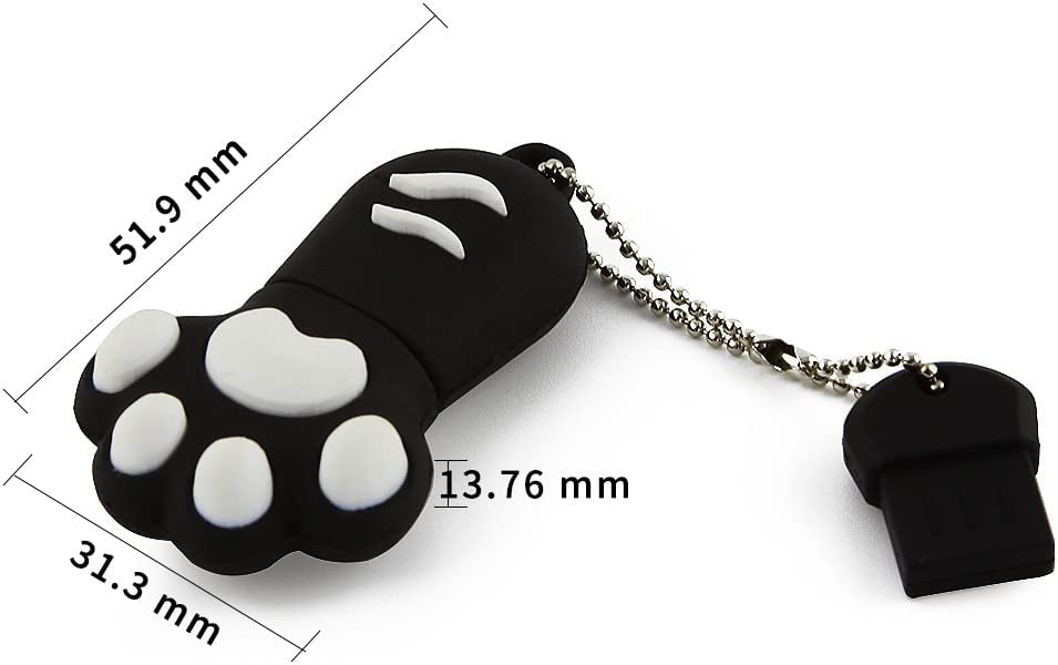 128GB USB 2.0 Flash Drive Cute Animal Cat Paw Shape Pen Drive Thumb Drives Jump Drive Memory Stick Pendrive Flash Disk (Black)