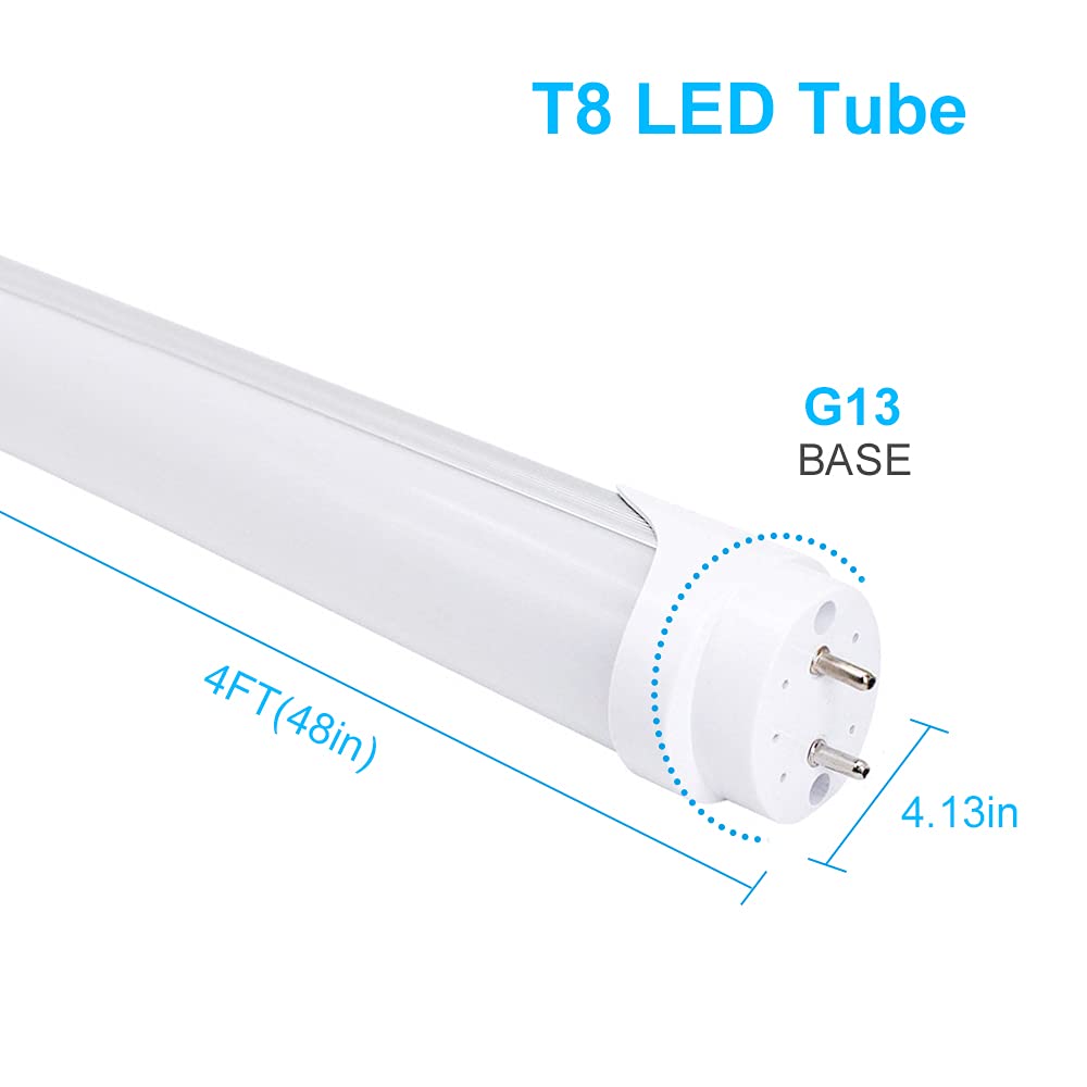 18W 4FT T8 LED Light Tube, Dual-End Powered Ballast Bypass, 40W Equivalent Fluorescent Replacement, 2000LM Frosted Cover Lighting Fixture, Warm White 3000K-3500K, AC85-265V, 4 Pack