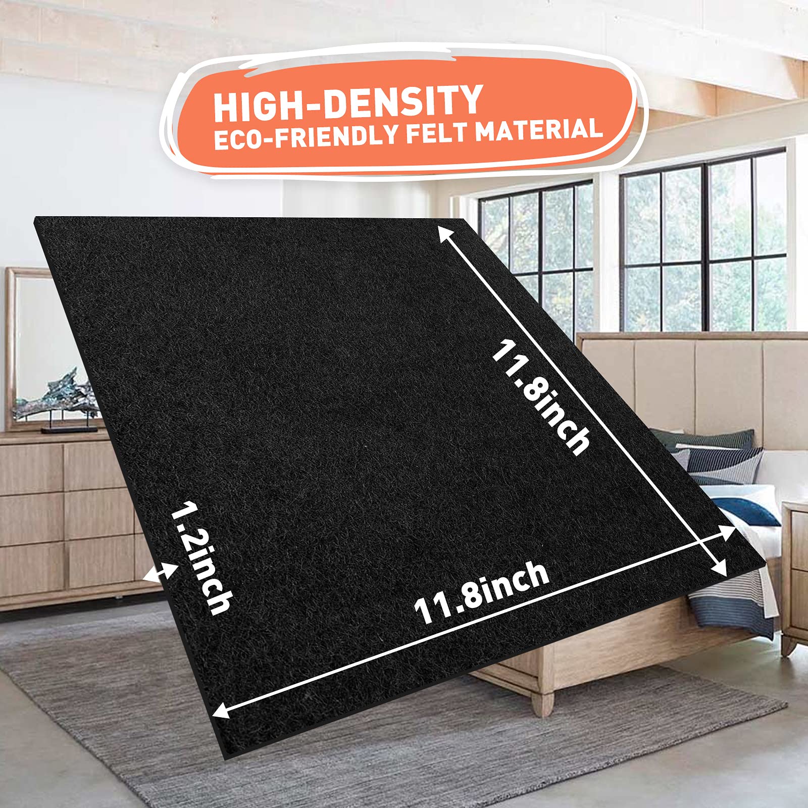 12" x 12" x 1/8" Thickness Adhesive Black Felt Sheets Sticky Felt Fabric Pads for Art and Home Making (8 Pieces)