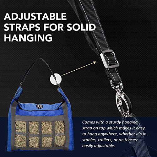Harrison Howard Premium Durable Slow Feed Horse Hay Bags Oxford Cloth Heavy Duty Large Capacity Horse Feeding Bag-Champion Blue