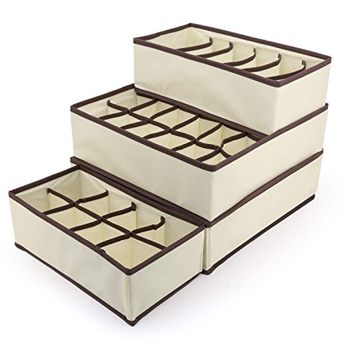 Bofoho 4 Pieces Pack Closet Dresser Drawer Divider Closet Organizer - Large Capacity Combination Bins for Socks, Panties, Ties, Belts, Bra. Washable & Foldable Non-woven Fabric Storage Boxes (white)