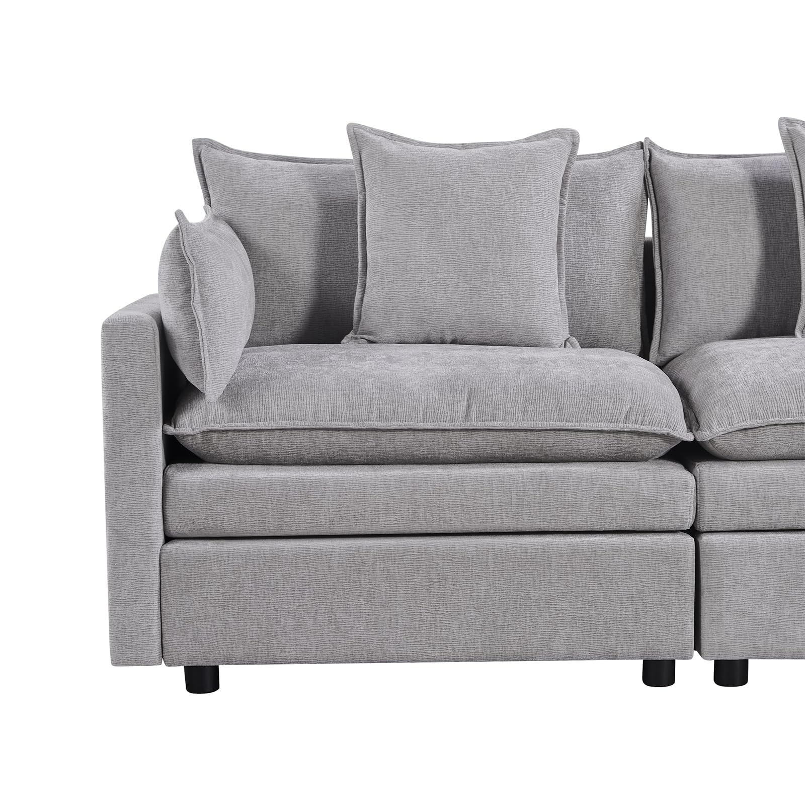 108.66"*53.55" Modern L Shape Sectional Sofa, Luxury Modular Fluffy Comfy Cloud Soft Couch with Chenille Fabrics, Overstuffed Corner Deep Couch with Ottoman for Living Room,Apartment, Office (Pink)