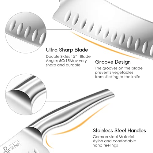 DDF iohEF Kitchen Knife, Chef's Knife In Stainless Steel Professional Cooking Knife, 7 Inch Antiseptic Non-slip Ultra Sharp Knife with Ergonomic Handle Ideal for Kitchen/Restaurant