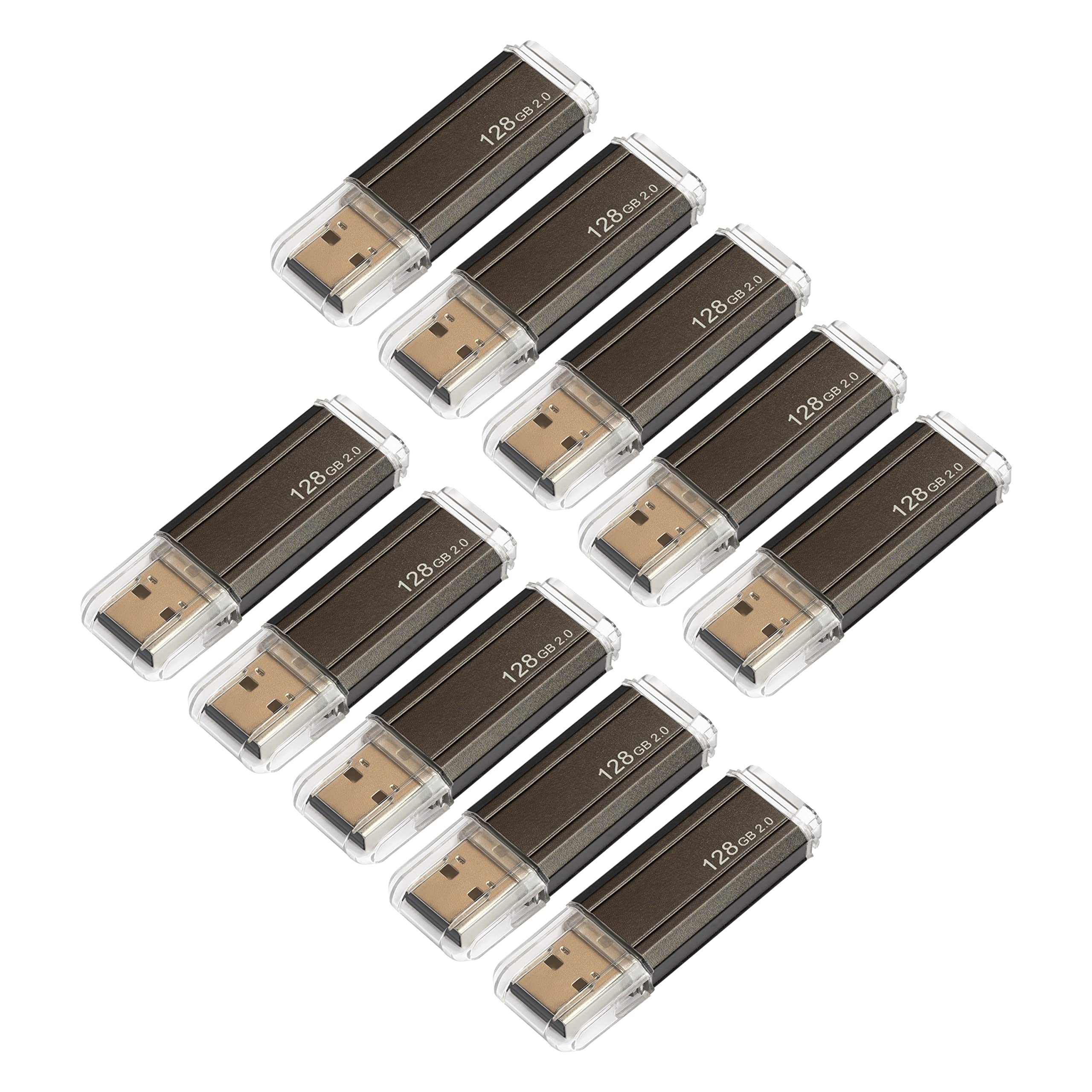 128GB USB Flash Drive Bulk 10 Pack Multipack Reading 20MB/s Writing 10MB/s 128 GB 128G 128 G Thumb Drive Set 2.0 with LED Light Memory Stick Zip Drive USB Drive Jump Drive Pen Drive for Data Storage