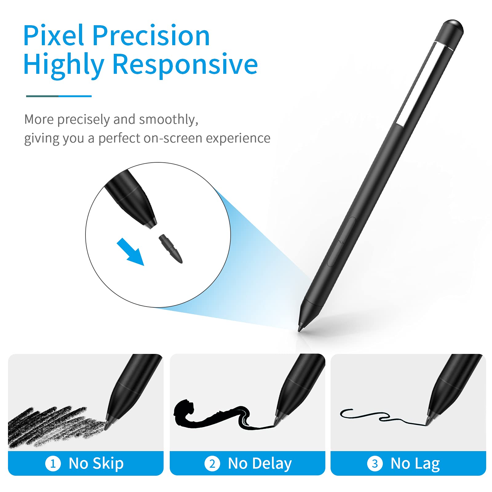 Active Stylus Pen for Dell Inspiron/5406/5410/7300/7306/7405/7500/5485/5482/5490/7390/7590/7586/7386/5485, Latitude 3120/7220/3390 (Not for All Dell, Check Suitable Model Before Order)