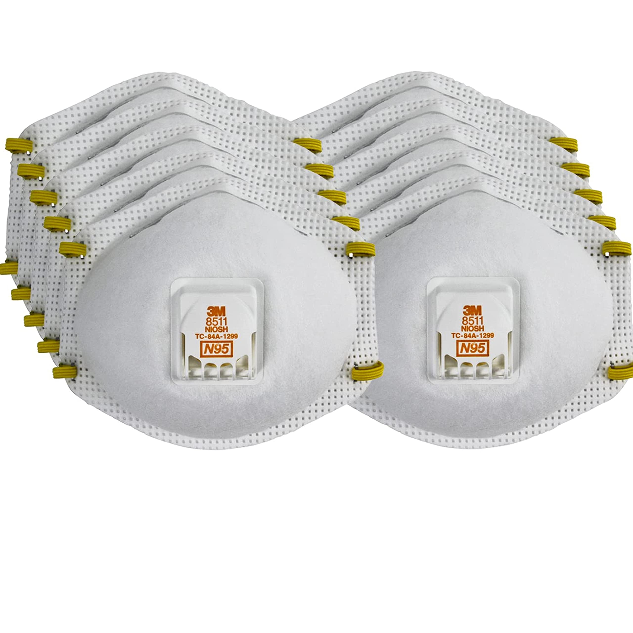 3M Particulate Respirator 8211, N95, Pack of 10, Cool Flow Exhalation Valve, Microfiber Filter Media, Cup Shape, Long Periods of Wear, Dusting, Sanding, Sweeping, Sawing