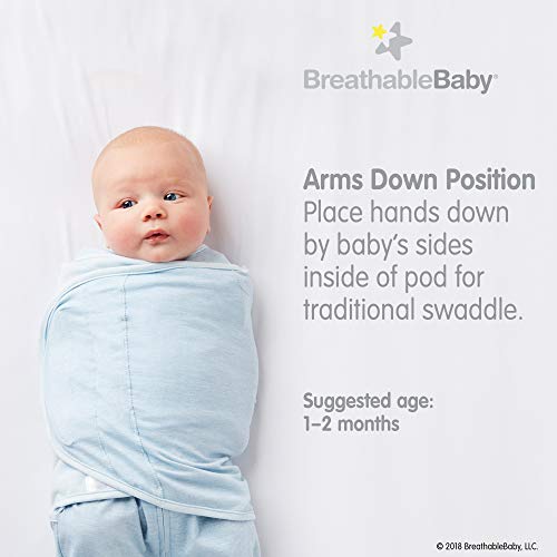 BreathableBaby Adjustable 3-in-1 Soft Premium Cotton Newborn Swaddle Trio Blanket & Wrap, (Infants 0-4 months) β Gray Watercolor Stripe, Arms Up, Arms Down, Arms Out, 61233-A
