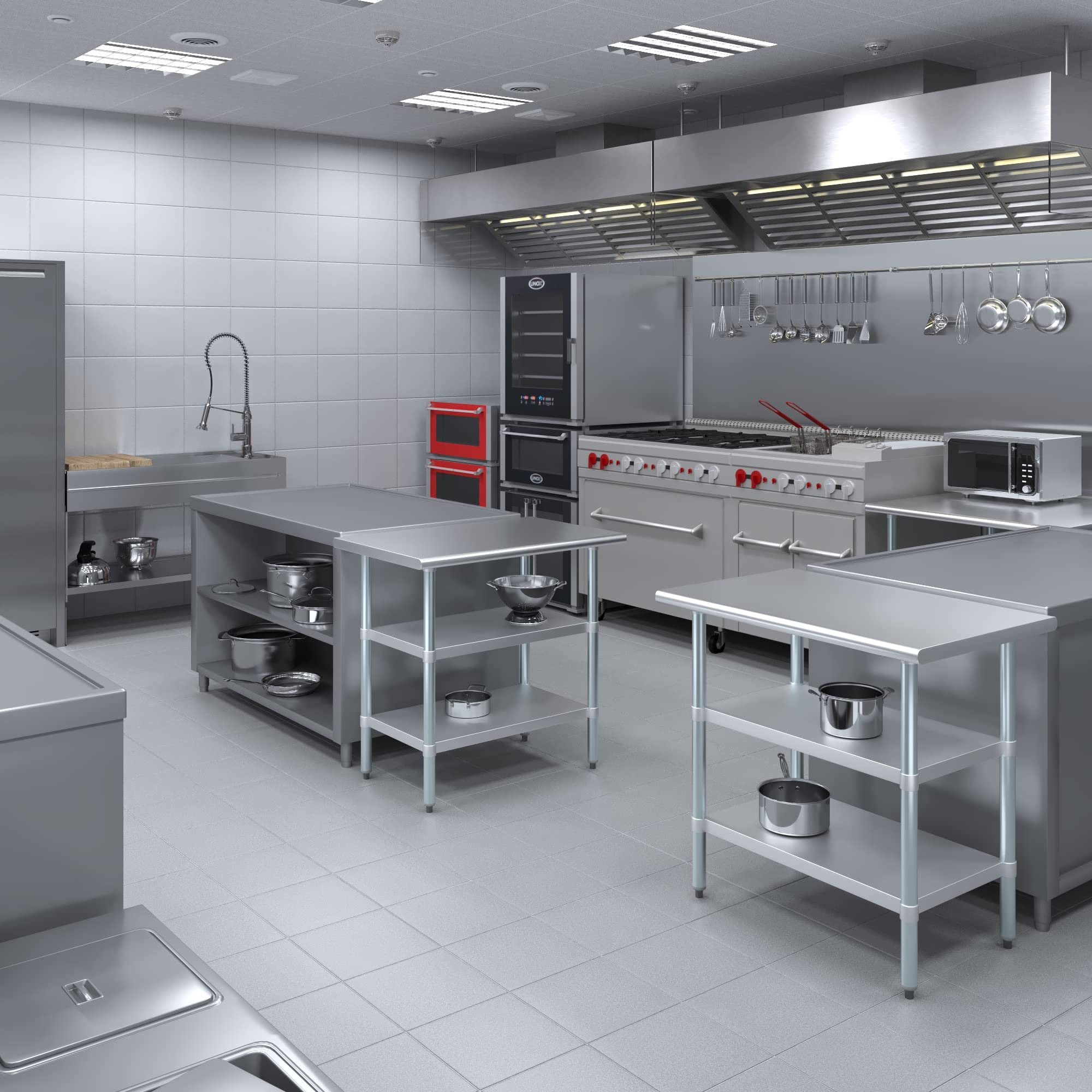 AmGood 36" Long X 24" Deep Stainless Steel Work Table with 2 Shelves | Metal Food Prep Station | Commercial & Residential NSF Utility Table