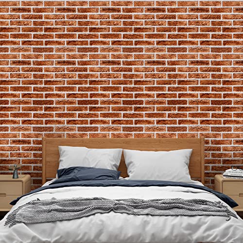 bofeifs Brick Wallpaper Peel and Sbofeifs Brick Wallpaper Peel and Stick Decorative Paper Self-Adhesive Sticker for Home Apartment Wall Fireplace Christmas Decor(Red) 17.7 x 118 inches
