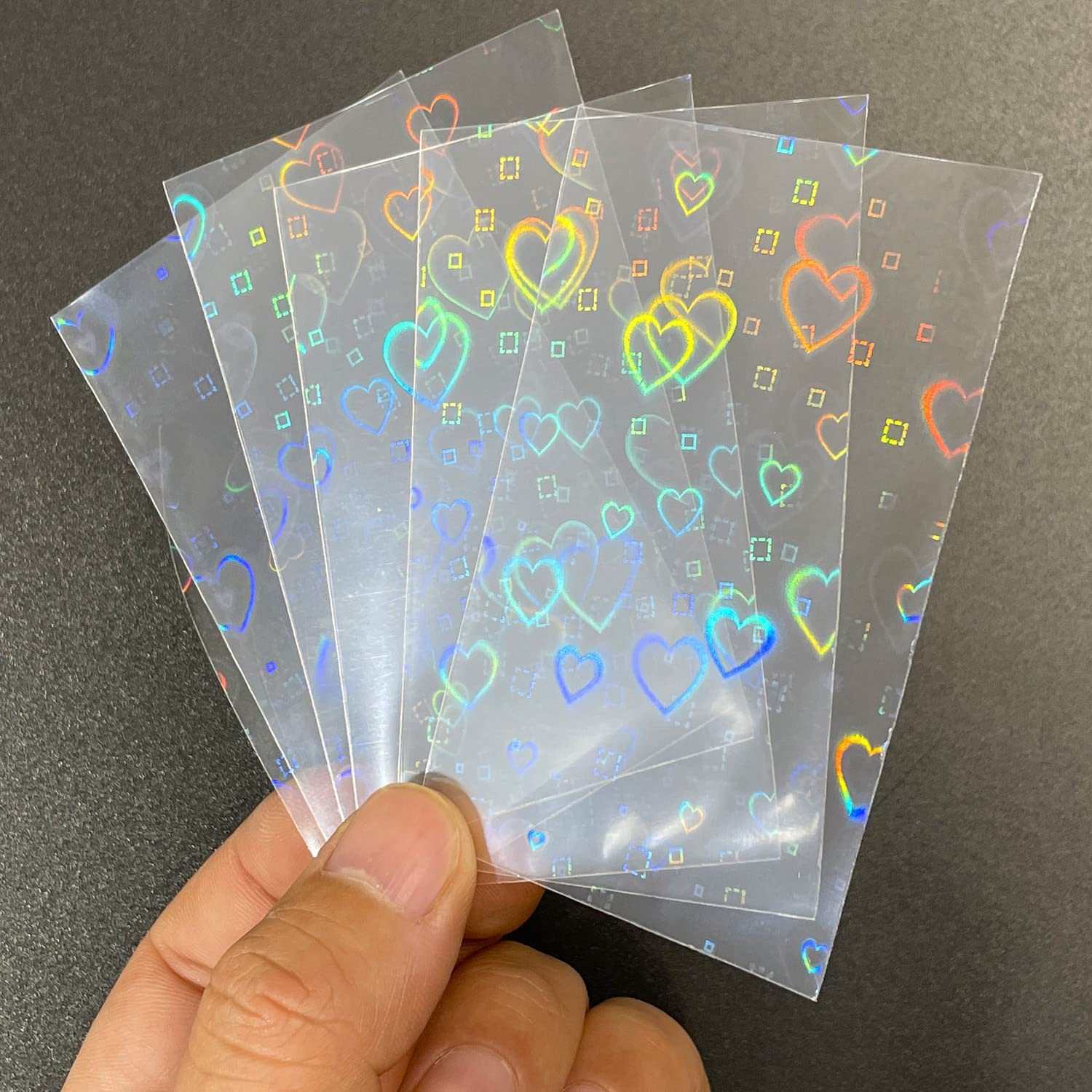 100ct Holographic Card Sleeves Trading Card for MTG&pkm Foil Card Protectors Standard Size Card Penny Sleeves (65x90mm one-Sided Heart)