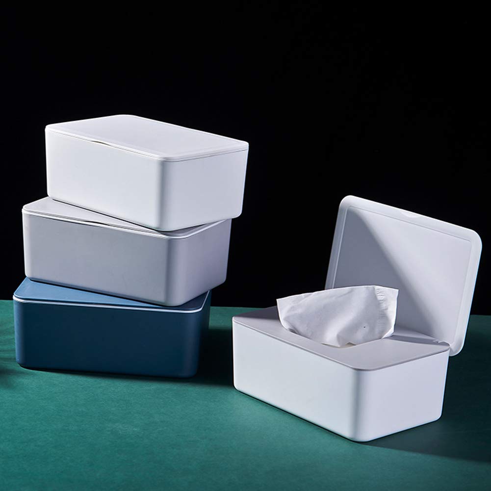 Brianer Wet Wipes Dispenser, Dry Wet Tissue Paper Case Dustproof Tissue Storage Box Case, Dispenser Holder with Lid for Home Office Desk (Blue White)