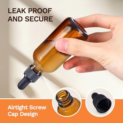 Bumobum 30ml Dropper Bottle with Measured Dropper and Labels, 2Pcs 1 oz Amber Glass Dropper Bottles for Essential Oils with Funnel, Tincture Bottle Droppers for Liquid