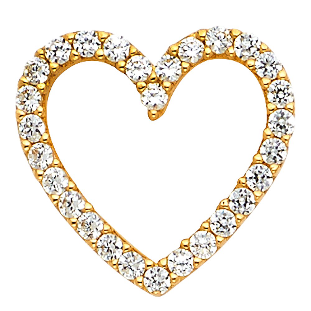14k REAL Yellow Gold CZ Open Heart Charm Pendant