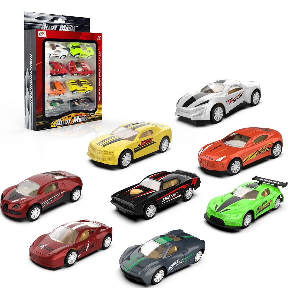 8 PCS Pull Back Cars Toys Set, Friction Mini Toy Cars Set, Party Favors for Toddler, Fun Bulk Race Car Set for Kid Ages 3 4 5 6 Years Old and Party Gifts for Kids Birthday, New Year's Eve