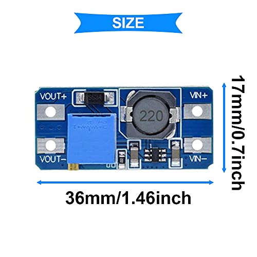 DAOKI 5 Pcs DC-DC Boost Converter MT3608 2V-24V to 5V-28V 2A Adjustable Voltage Regulator Step Up Power Supply Module for Arduino with 24AWG Wire