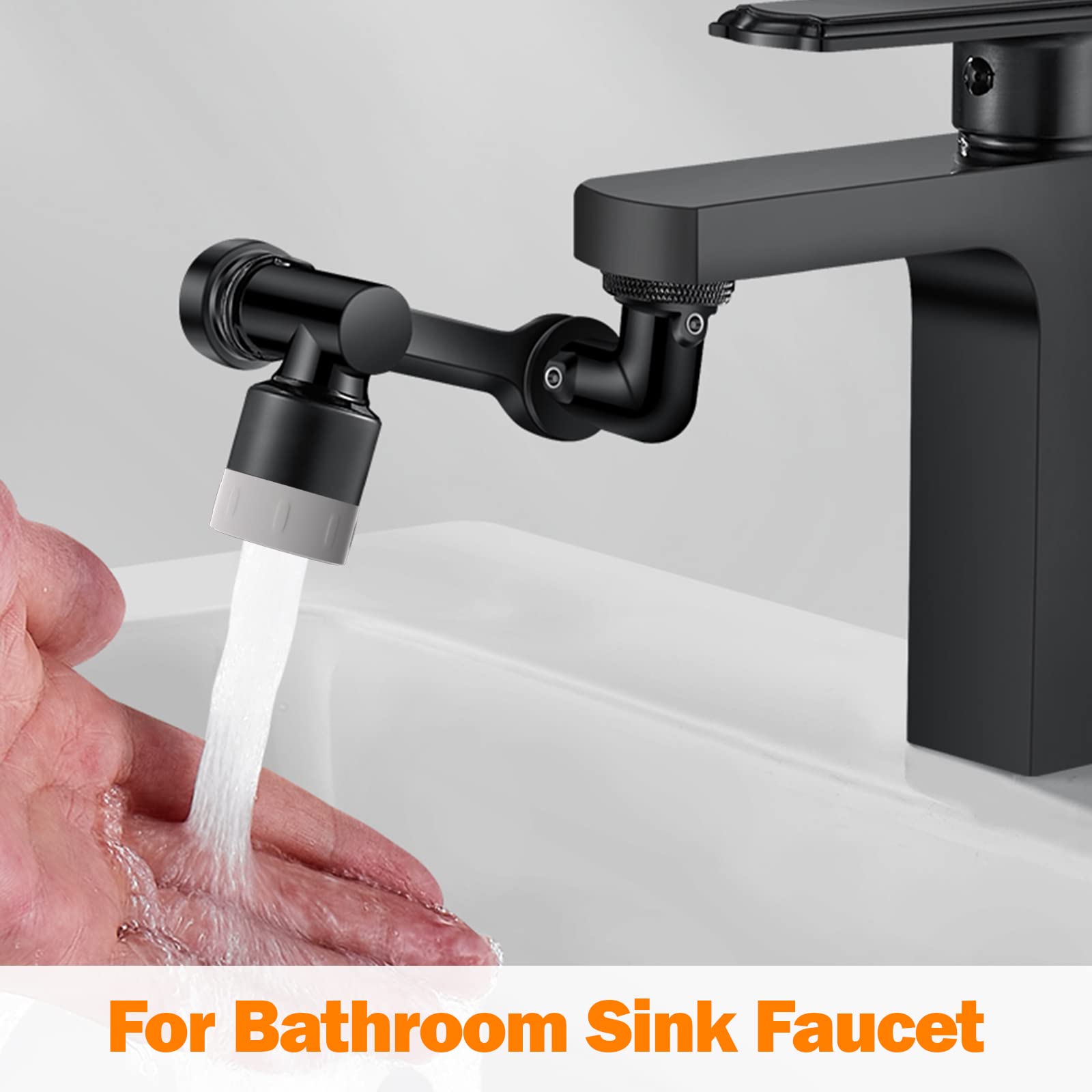 1080° Swivel Faucet-Extender Universal Sink-Water-Aerator - 2 Mode Splash Filter Extension, Kitchen Bathroom rotatable multifunctional extension faucet, Multifunctional Robotic Arm - BLACK
