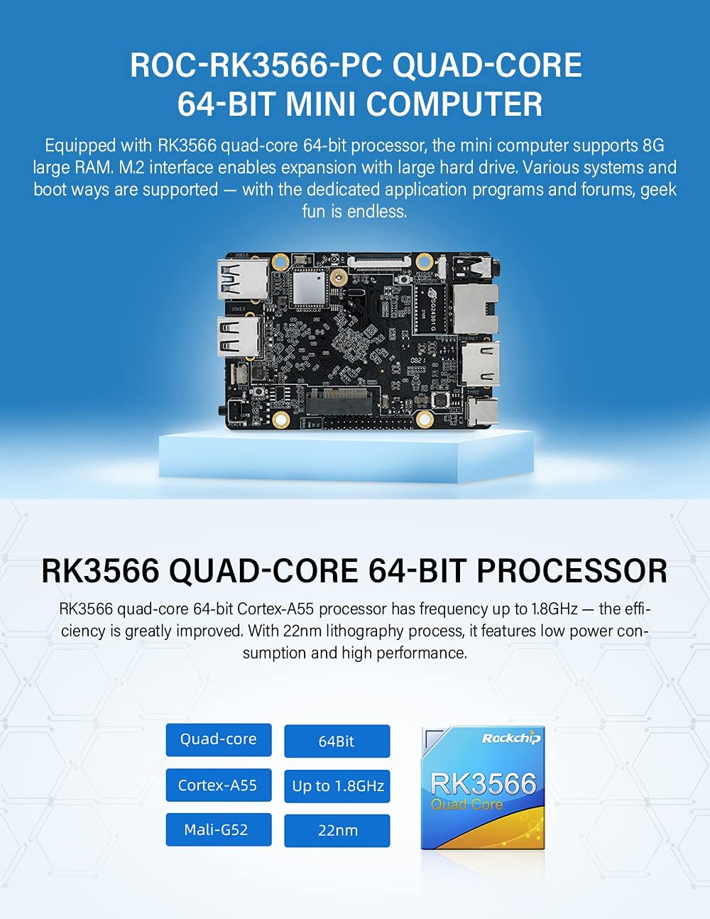 Firefly ROC-RK3566-PC Rockchip RK3566 4GB RAM Single Board Computer Support Caffe/TensorFlow and Geek System