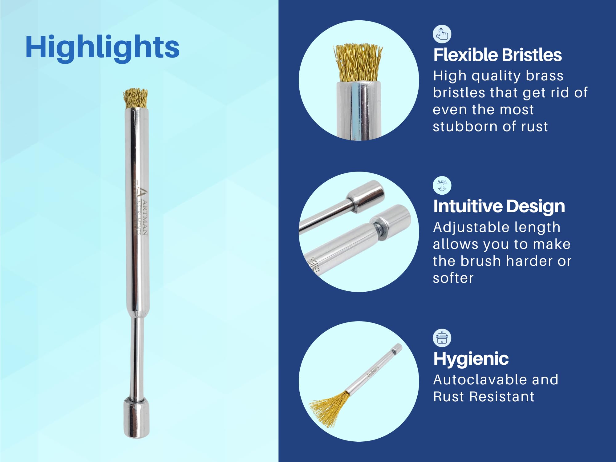 Artman Instruments Bur Cleaning Brass Wire Brush Dental Nail Cleaning Bit Cleaning Bur Cleaning Brush Copper Bristles Adjustable Length