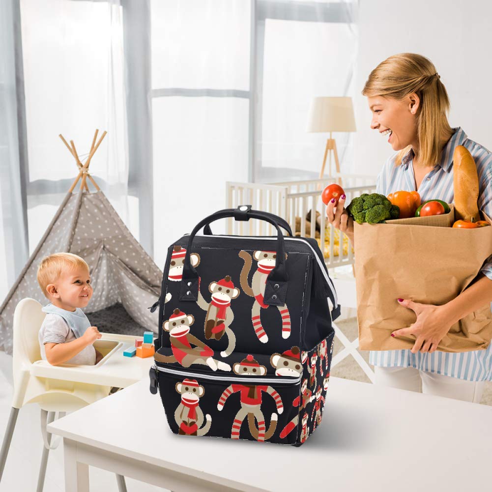 Christmas Sock Monkey Diaper Tote Bags Mummy Backpack Large Capacity Nappy Bag Nursing Traveling Bag for Baby Care