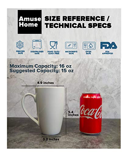Amuse- Professional Barista Large Cozy Tall Mug for Coffee, Tea or Latte - Set of 6-16 oz