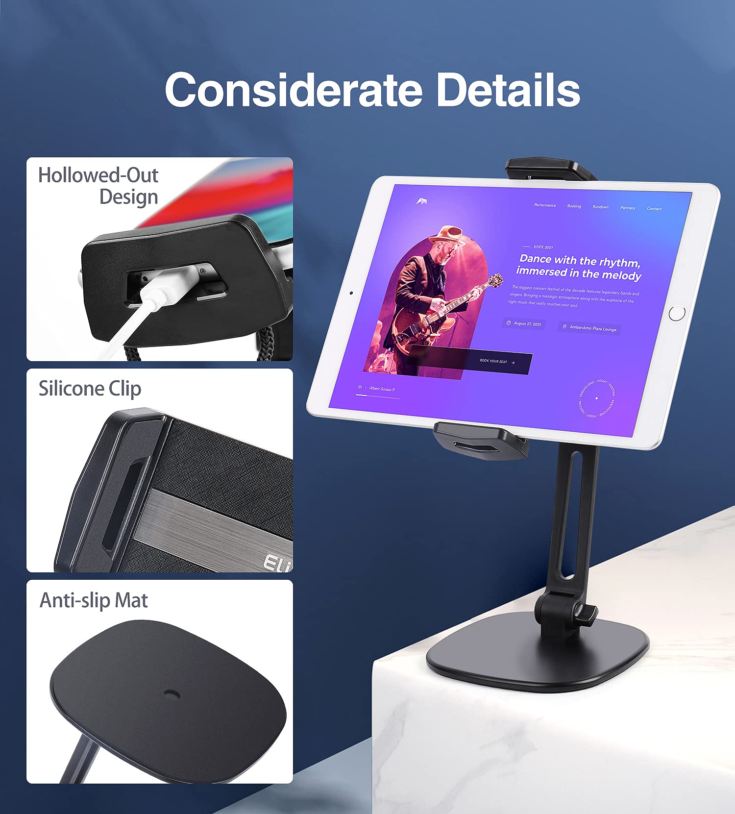 Elitehood Tablet Stand, Height Adjustable, 360 Rotating, Compatible with 4.7"-11" Tablets and Phones