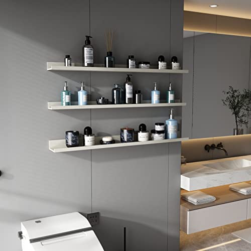 Calenzana 47 Inch Floating Shelves Wall Mounted Set of 3, Long Picture Ledge Shelf for Living Room Bathroom Bedroom Kitchen Office, Creamy White