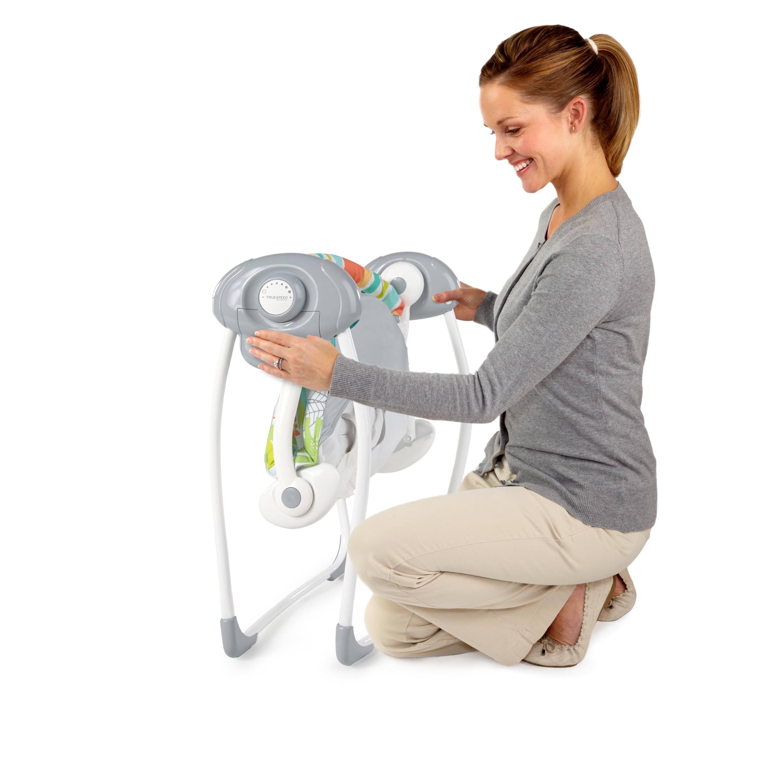 Bright Starts Portable Automatic 6-Speed Baby Swing with Removable -Toy Bar, 0-9 Months 6-20 lbs (Rainforest Vibes)