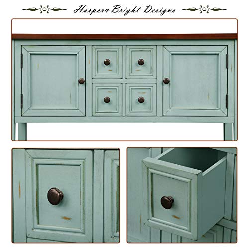 NORAN Buffet Sideboard Distressed Console Table with Bottom Shelf,Cambridge Series 46" L x 15" W x 34" H Retro Design Wooden American Homes Collection Table (Antique Blue)