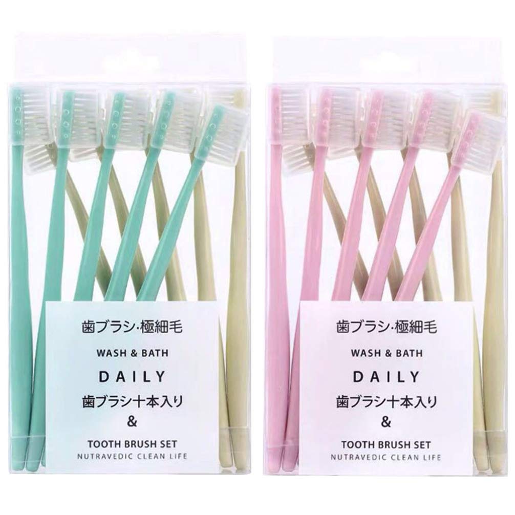 Healifty Long Handle Toothbrush 20pcs Ultra Soft Toothbrushes with Head Cover Manual Small Head Toothbrushes for Home Travel Hotel (Green Pink) Extra Soft Toothbrush