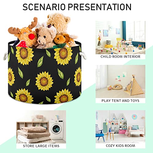 ALAZA Flower Seamless Sunflower Floral Storage Basket Gift Baskets Large Collapsible Laundry Hamper with Handle, 20x20x14 in