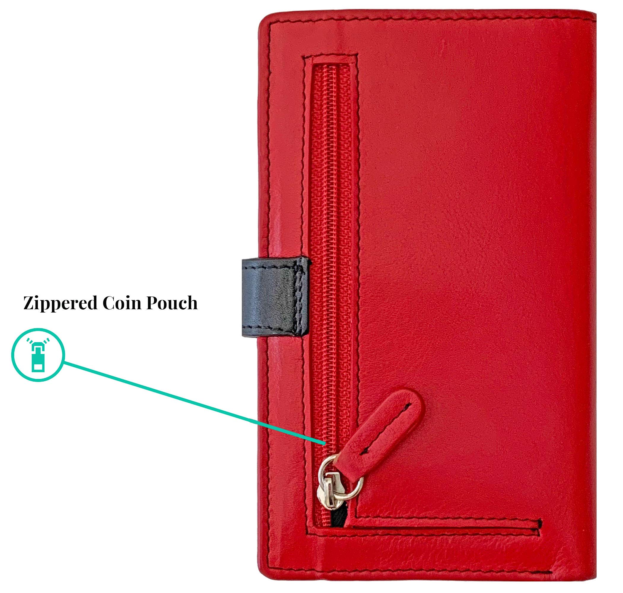 123 Cheap Checks Personalized RFID Leather Womens Wallet With Credit Card Holders, Snap Closure, Medium Size - Red/Black