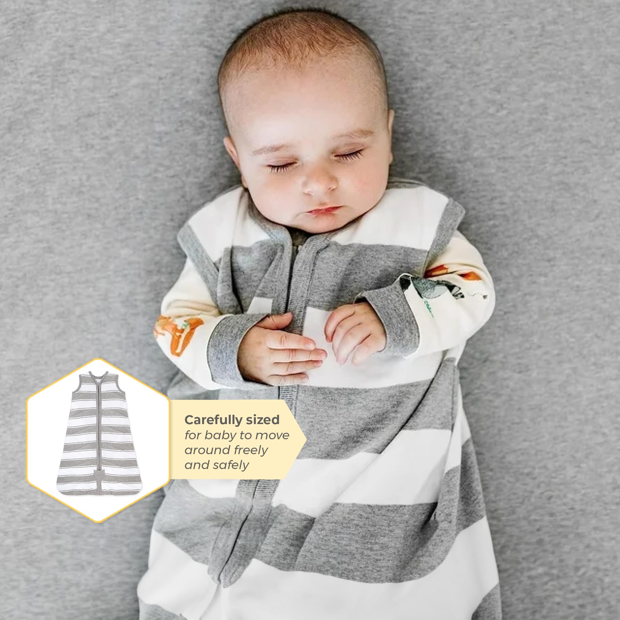 Burt's Bees Baby Baby Beekeeper Wearable Blanket, 100% Organic Cotton, Swaddle Transition Sleeping Bag, Quilted Grey Rugby, Medium