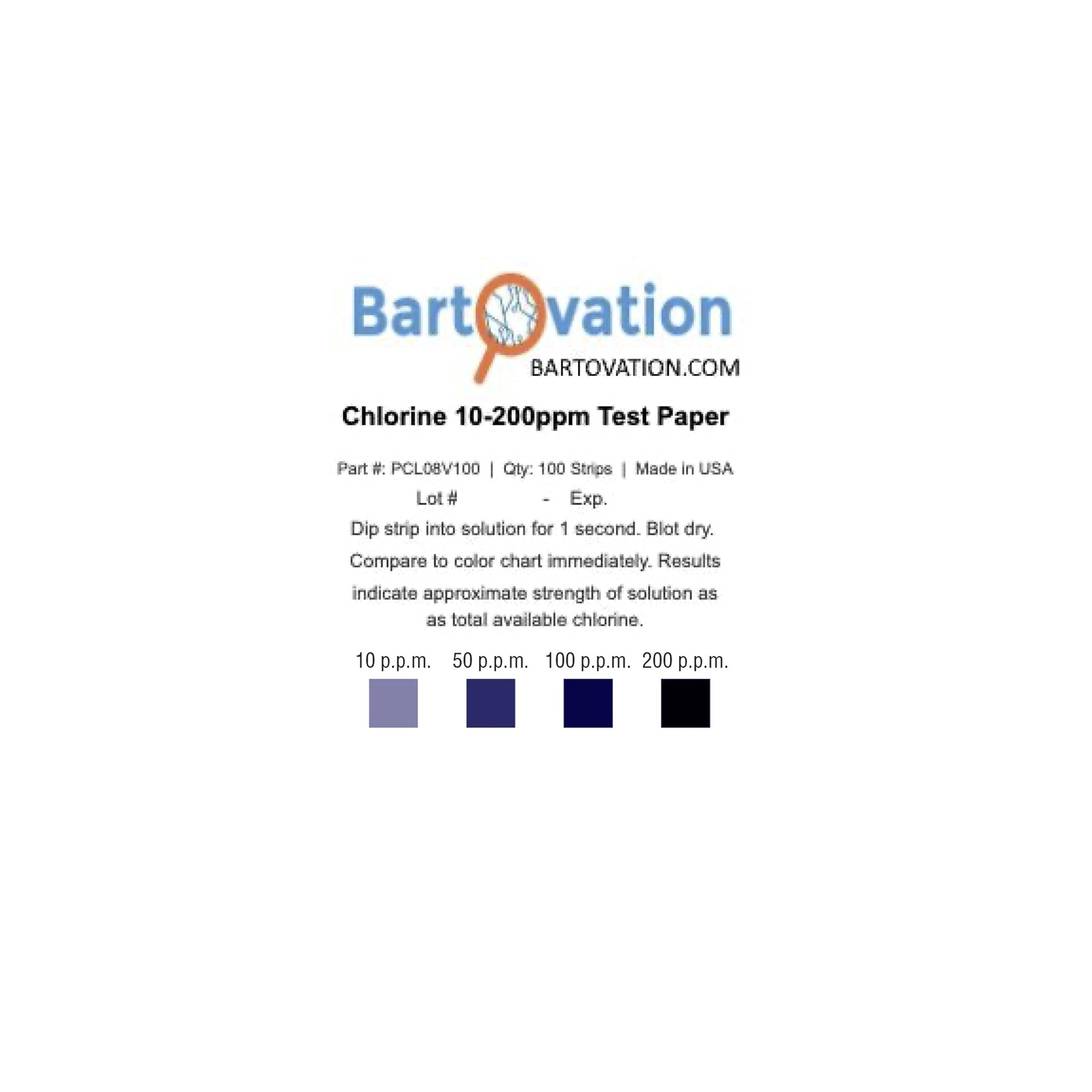 Chlorine Test Strips for Restaurant Sanitizer Bleach Test Paper, 10-200 ppm [6 Vials of 100 Paper Strips]