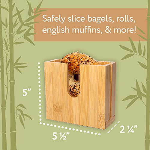 Bamboo Bagel Slicer Holder for Safe & Even Slices - Removable Bottom For Cleaning - Bagel Slicer for Small and Large Bagels with Anti-Slip Base - Bagel Holder Bread Slicer - Bagel Cutter Slicer