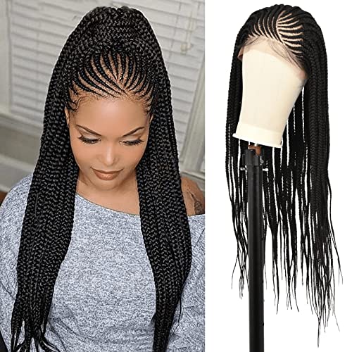Brinbea 13X6" Lace Front Braided Wigs Black Box Braid Wig with Baby Hair Lace Frontal Cornrow Braided Wigs Premium Synthetic Braid Hair Wigs for Women 30 inch