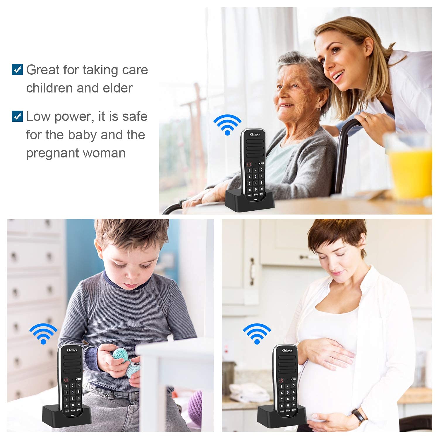 Chtoocy Rechargeable Intercoms Wireless for Home 5280 Feet Range 10 Channel, Handheld Wireless Intercom System for Home Business Office, Room to Room Communication System Expandable (4 Packs, Black)